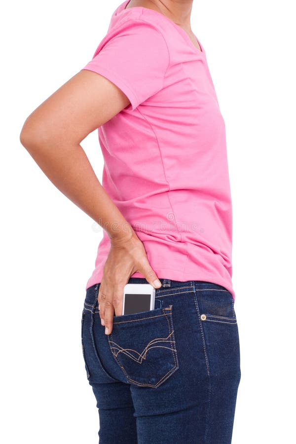 Smart Phone In Pocket Of Girl S Jeans. Stock Photo - Image of back ...