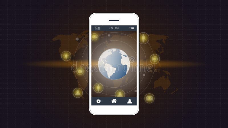 Smart Phone Screen with Global Network Connection Background. Stock ...