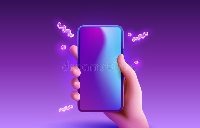 Smart Phone Screen Neon, Hand Hold Gadget Electronic. Vector Stock ...