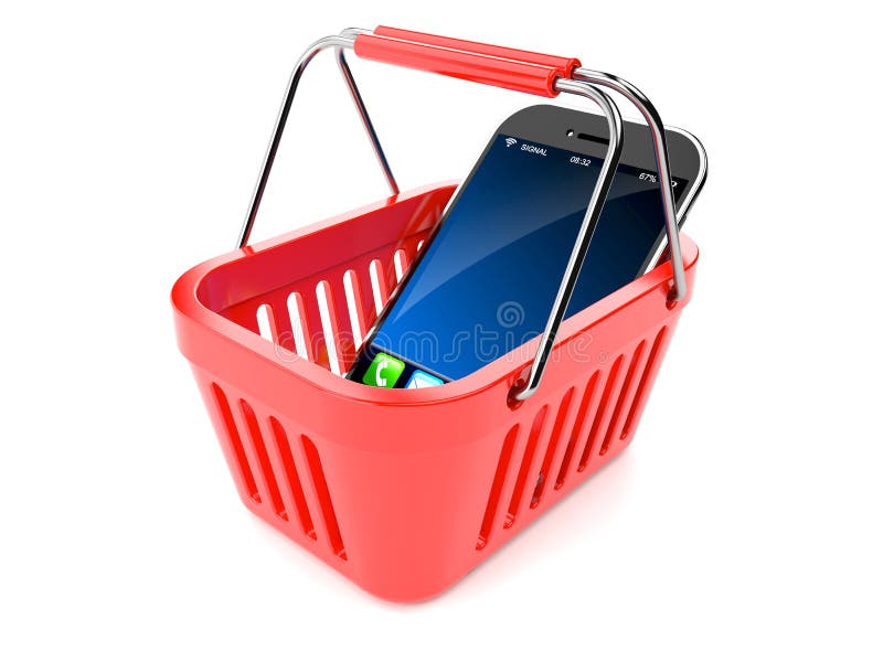 Smart Phone And Shopping Basket Stock Illustration - Illustration of ...
