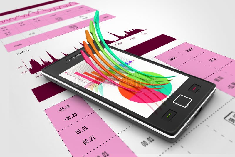 Smart Phone Showing a Growth Graph and a Pie Chart Stock Illustration ...
