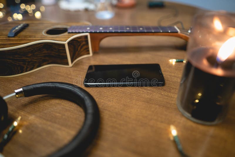 Smart Phone on Table with Decor Stock Photo - Image of phone, table ...