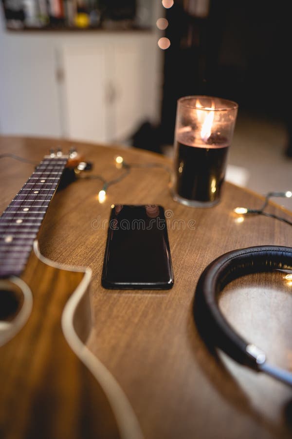Smart Phone on Table with Decor Stock Image - Image of reflection, fire ...