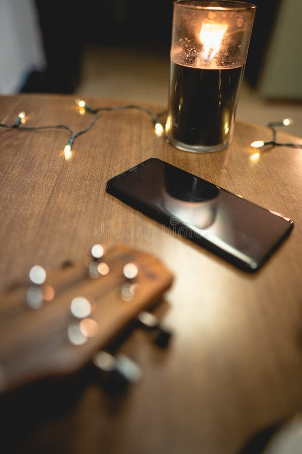 Smart Phone on Table with Decor Stock Photo - Image of black ...