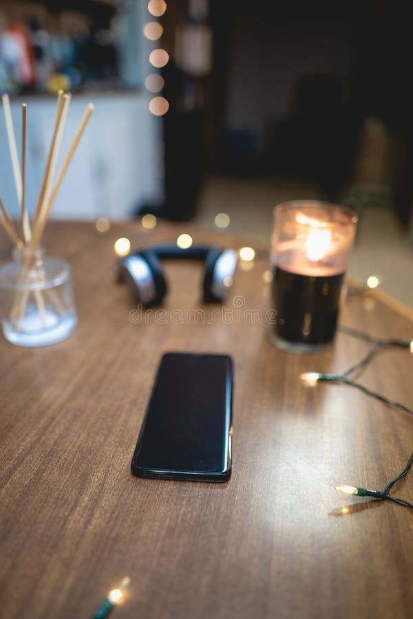 Smart Phone on Table with Decor Stock Image - Image of tabletop, black ...