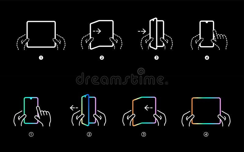 Smart Phone Tablet with Foldable Screen. Set of Step by Step Folding ...