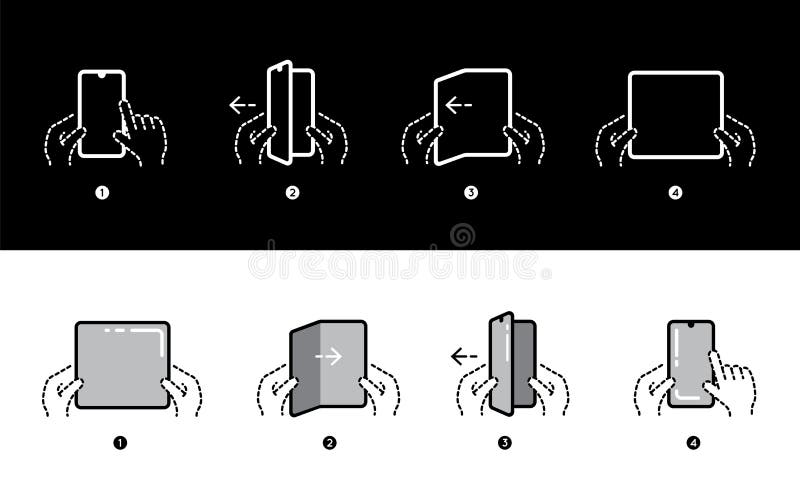 Smart Phone Tablet with Foldable Screen. Set of Step by Step Folding ...
