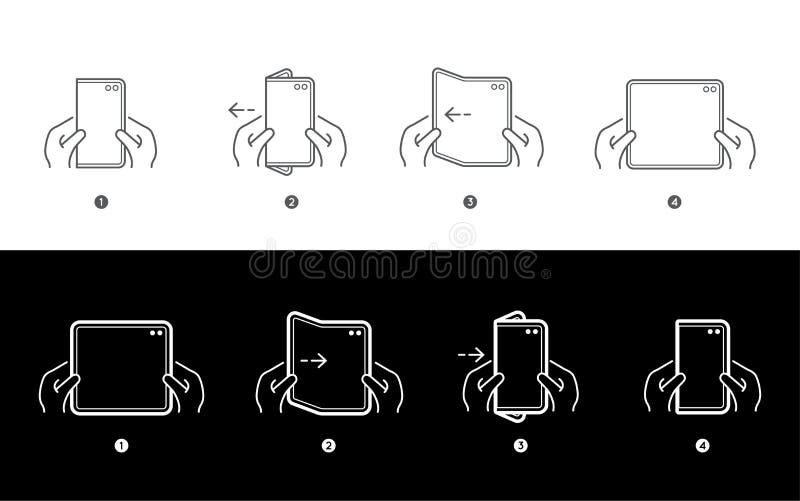 Smart Phone Tablet with Foldable Screen. Set of Step by Step Folding ...