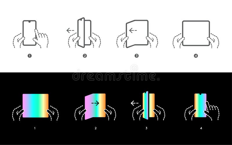 Smart Phone Tablet with Foldable Screen. Set of Step by Step Folding ...