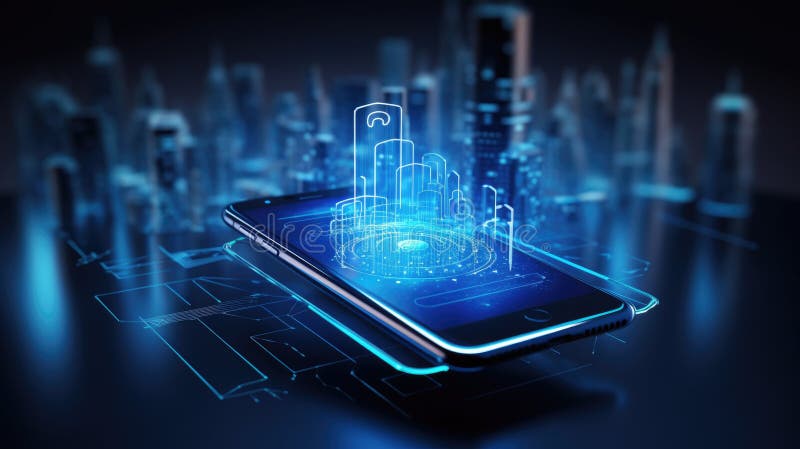 Smart Phone Tech Business Blue Light, Ai Stock Illustration ...