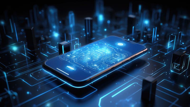 Smart Phone Tech Business Blue Light, Ai Stock Illustration ...