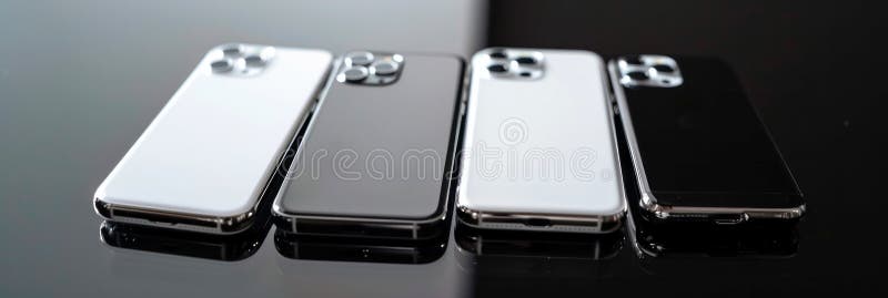 Smart Phone, Top Viewing Angles Isolated on Black Background. Stock ...