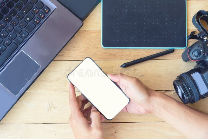 Smart Phone on Work Space Table in Office Stock Photo - Image of white ...
