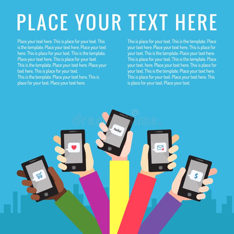 Smart Phones in Hands with Messages. on the Blue Background. Modern ...