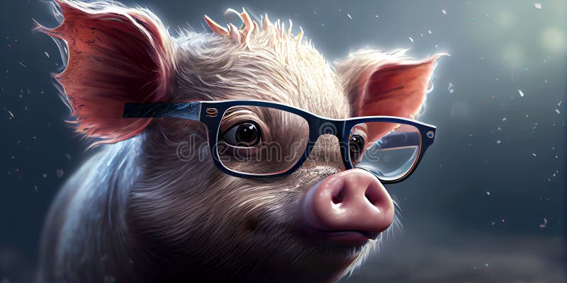 Smart Pig in Glasses, Panoramic Image Stock Illustration - Illustration ...