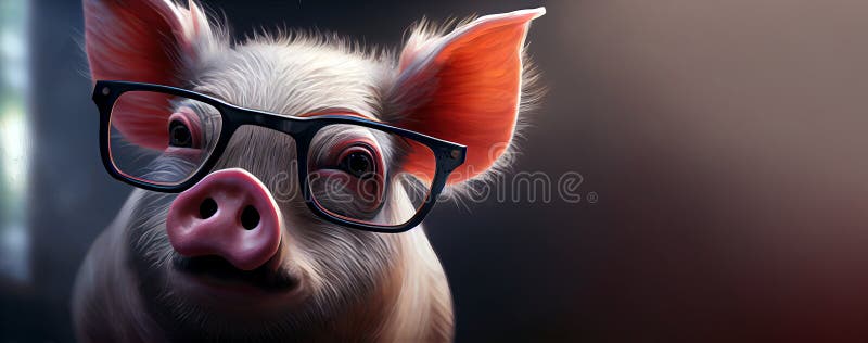 Smart Pig in Glasses, Panoramic Stock Illustration - Illustration of ...