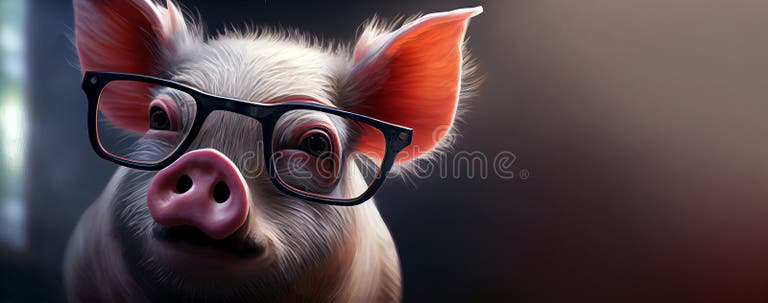 Smart Pig in Glasses, Panoramic Stock Illustration - Illustration of ...
