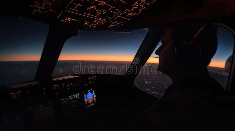 Smart Pilot Sitting at Plane and Looking at Control Panel in Flight ...