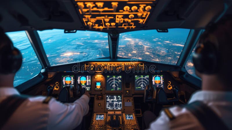 Smart Pilot Sitting at Plane and Looking at Control Panel in Flight ...