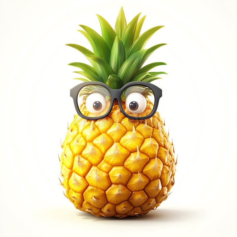 Smart Pineapple with Glasses: Fun Tropical Fruit Character Illustration Stock Illustration ...