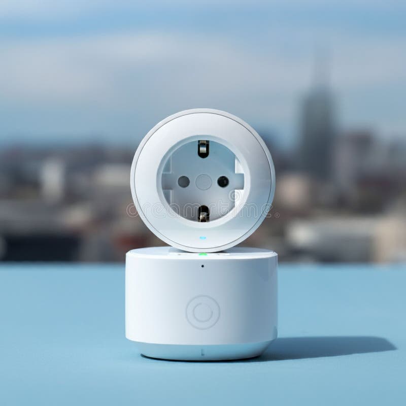 A Smart Plug with a Sleek, White Cylindrical Design is Positioned ...
