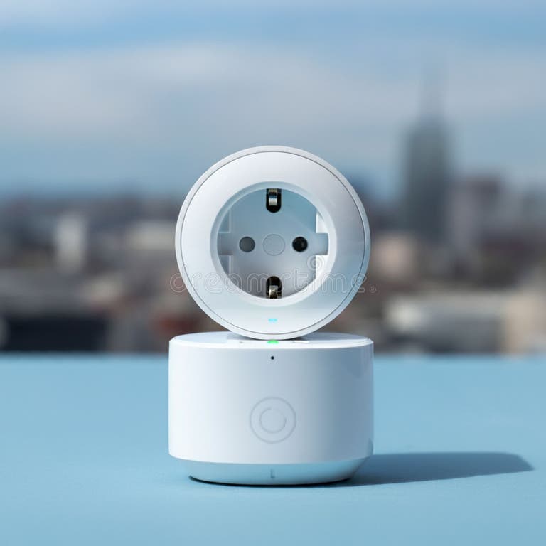 A Smart Plug with a Sleek, White Cylindrical Design is Positioned ...