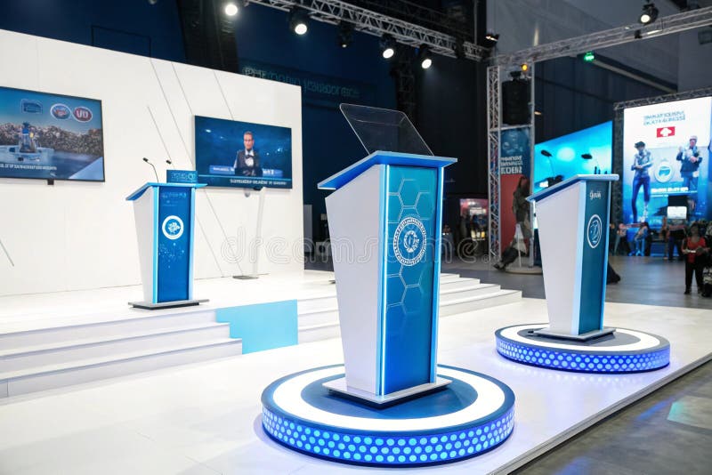 Smart Podiums and Tech Stage Stock Illustration - Illustration of ...