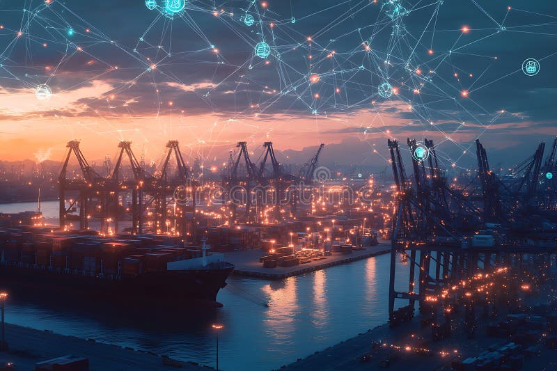 Smart Port - Digitalized Global Trade Stock Illustration - Illustration ...