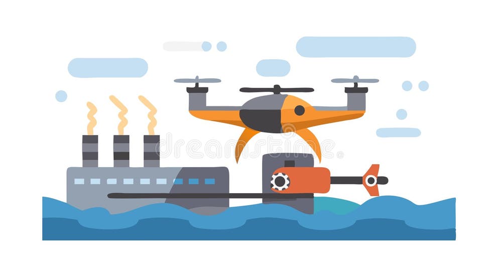 Smart Port Technology and Drone-Powered Logistics Icon, Vector Design ...