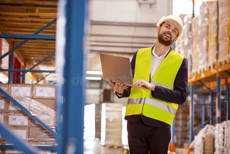 Smart Positive Man Observing the Working Process Stock Photo - Image of ...