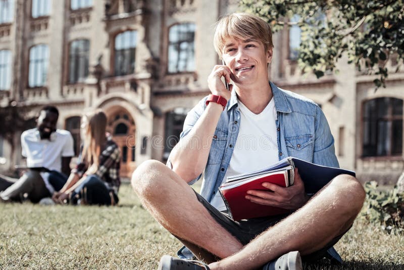 Smart Positive Student Making a Call Stock Image - Image of grad ...