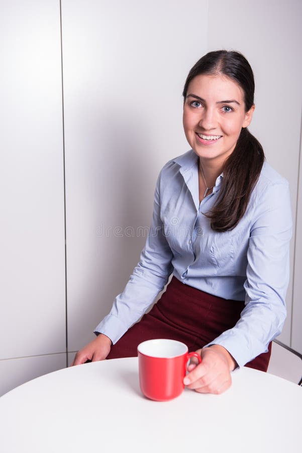 Smart Professonal Woman Is Looking On Tablet During Coffee Break Stock