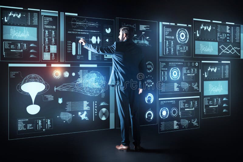 Smart Programmer Touching the Screen while Working with a Futuristic ... Smart Programmer Touching the Screen while Working with a Futuristic ...