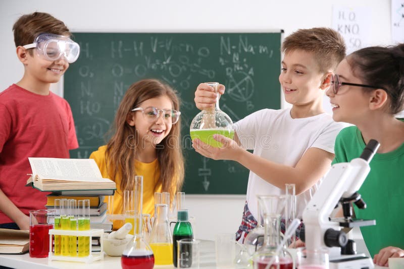 Smart Pupils Making Experiment in Class Stock Image - Image of ...
