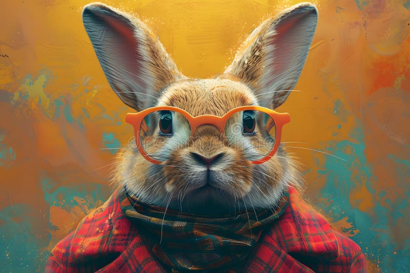 Smart Rabbit or Bunny in Plaid Jacket Illustration Stock Illustration ...