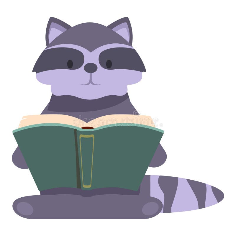 Smart Raccoon Reading a Big Book Sitting Down Stock Vector ...