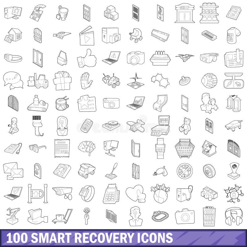 100 Smart Recovery Icons Set, Outline Style Stock Vector - Illustration ...