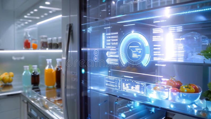 Smart Refrigerator with Digital Display in Modern Kitchen Stock Video ...