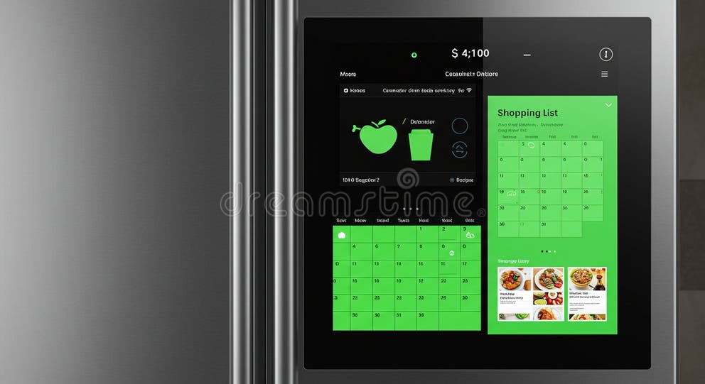 Smart Refrigerator Door with a Digital Touchscreen Interface Displays ...