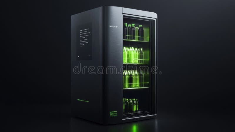 Smart Refrigerator with Transparent Door Showcasing Nutritional ...