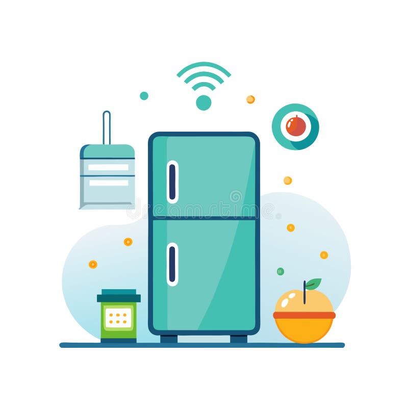 Smart Refrigerator with Food, Wi-Fi and Organized Interior Vector ...