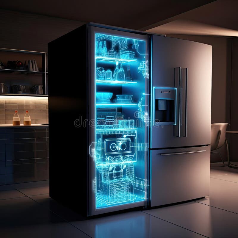 Smart Refrigerator Hologram Stock Illustration - Illustration of ...