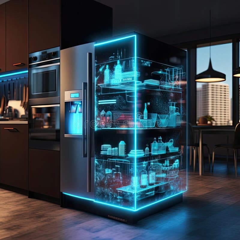 Smart Refrigerator Hologram Stock Image - Image of system, refrigerator ...