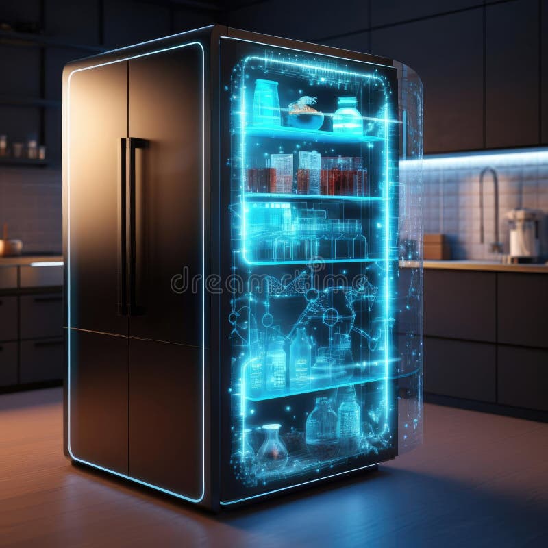 Smart Refrigerator Hologram Stock Image - Image of check, digital ...