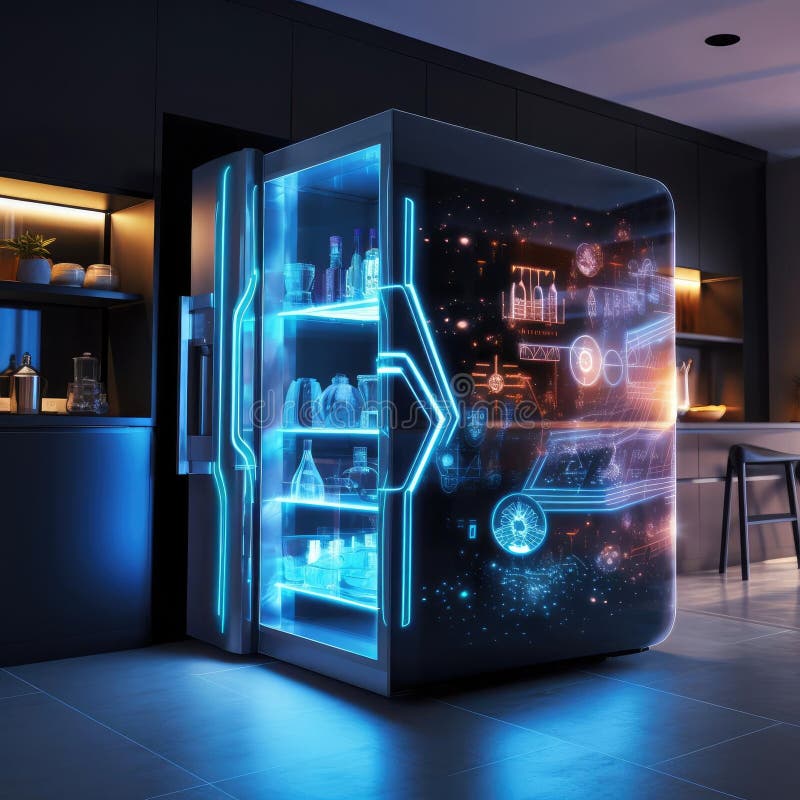 Smart Refrigerator Hologram Stock Image - Image of data, system: 303382661