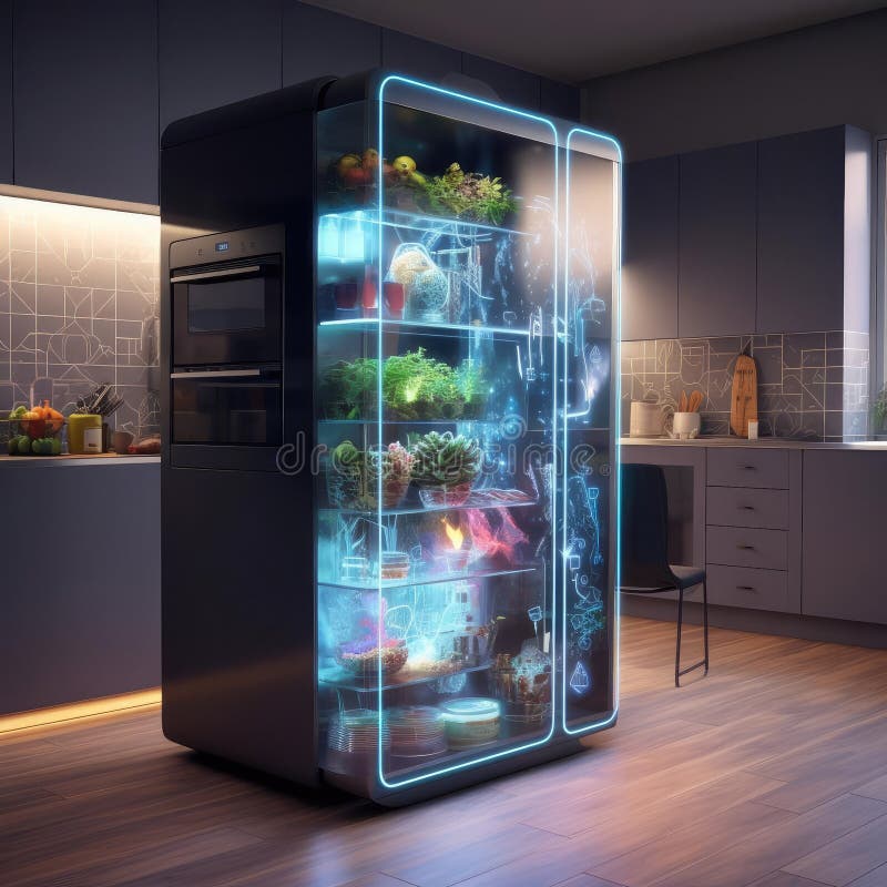Smart Refrigerator Hologram Stock Image - Image of futuristic, system ...