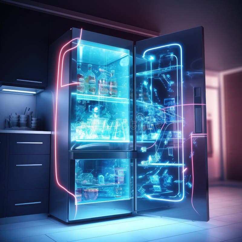 Smart Refrigerator Hologram Stock Image - Image of machine, electricity ...