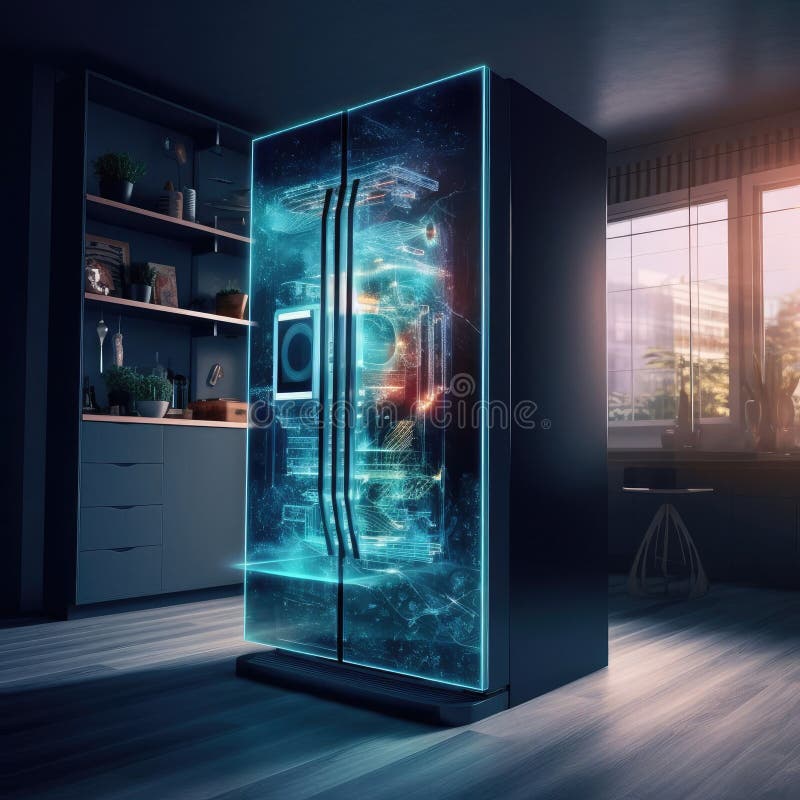 Smart Refrigerator Hologram Stock Photo - Image of wash, virtual: 303383548