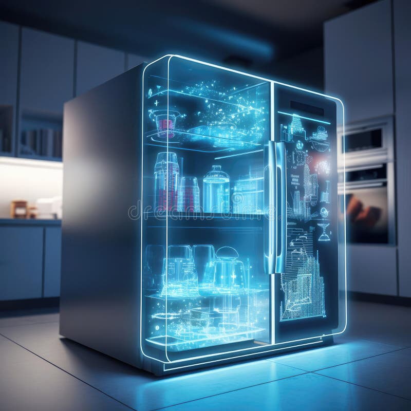 Smart Refrigerator Hologram Stock Photo - Image of check, tech: 303384540