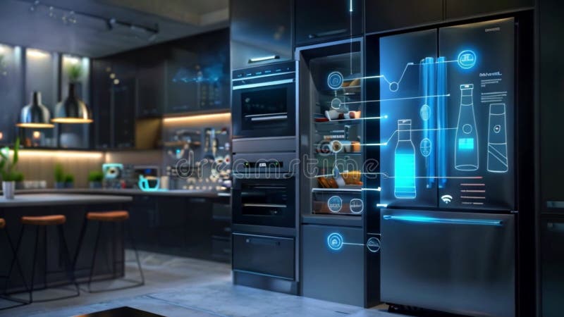 Smart Refrigerator in Modern Kitchen Stock Video - Video of items ...